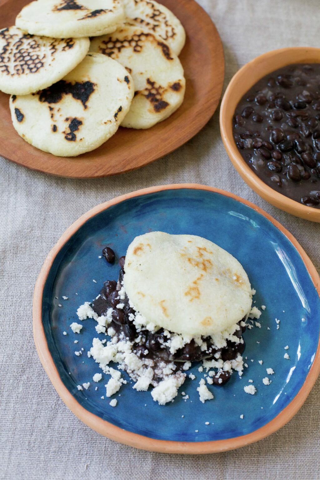 Domino Arepas with Black Beans - Pilar's Chilean Food & Garden
